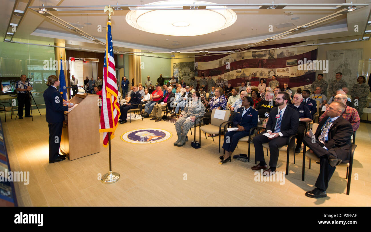 Chief Master Sgt. Beth Topa, 11th Wing command chief, speaks to ...