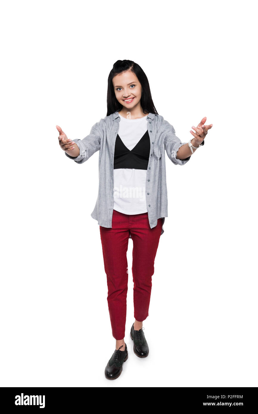 Woman standing with open arms Cut Out Stock Images & Pictures - Alamy