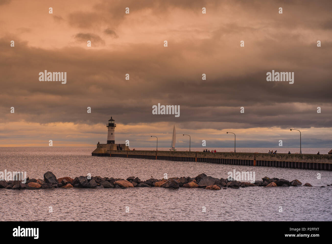 Lake Superior Lighthouse at Sunset Stock Photo - Alamy