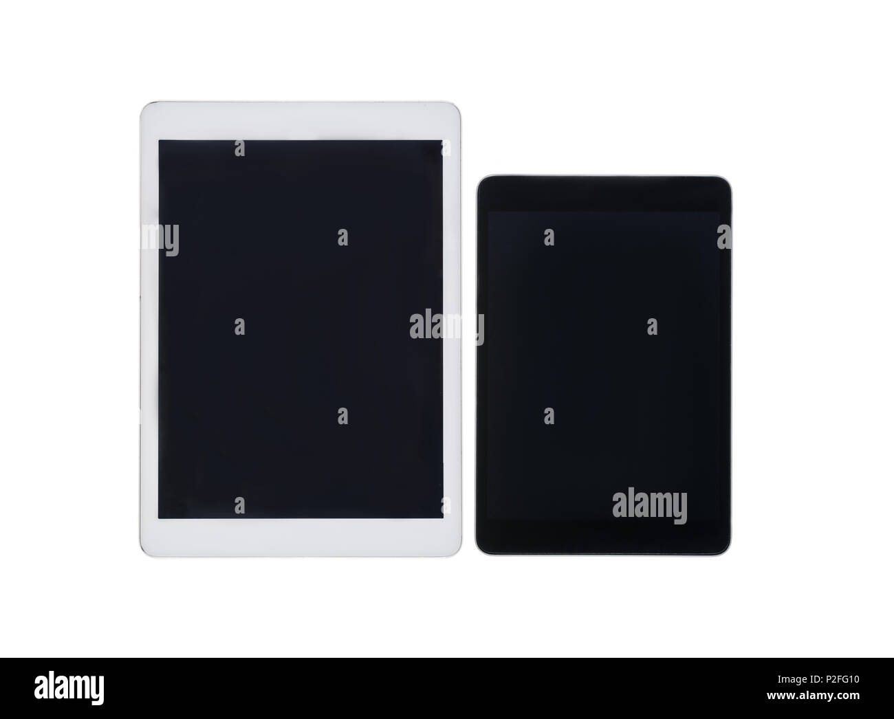 close up view of pair of digital tablets with blank screens isolated on ...