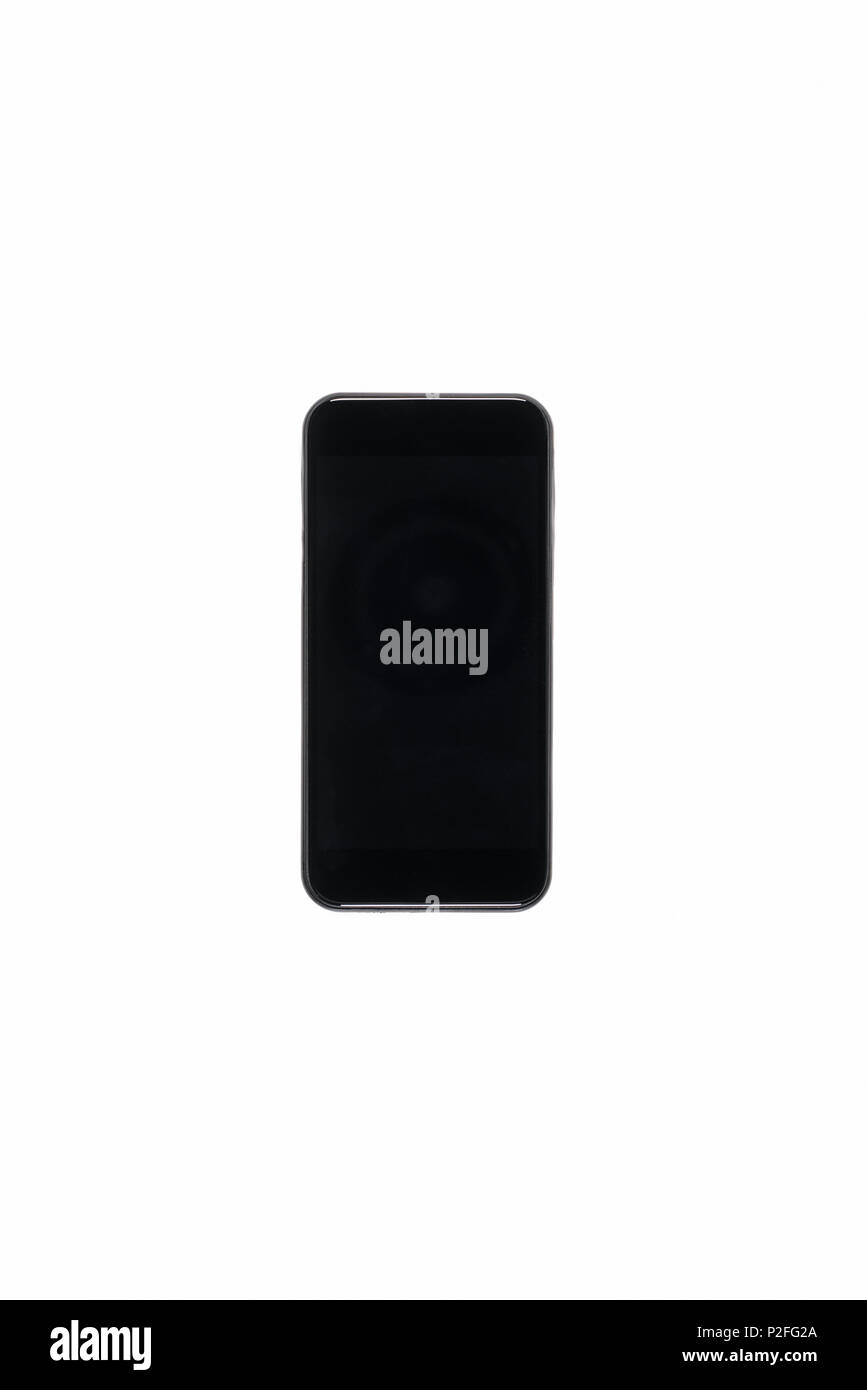 top view of modern smartphone with black screen isolated on white Stock ...