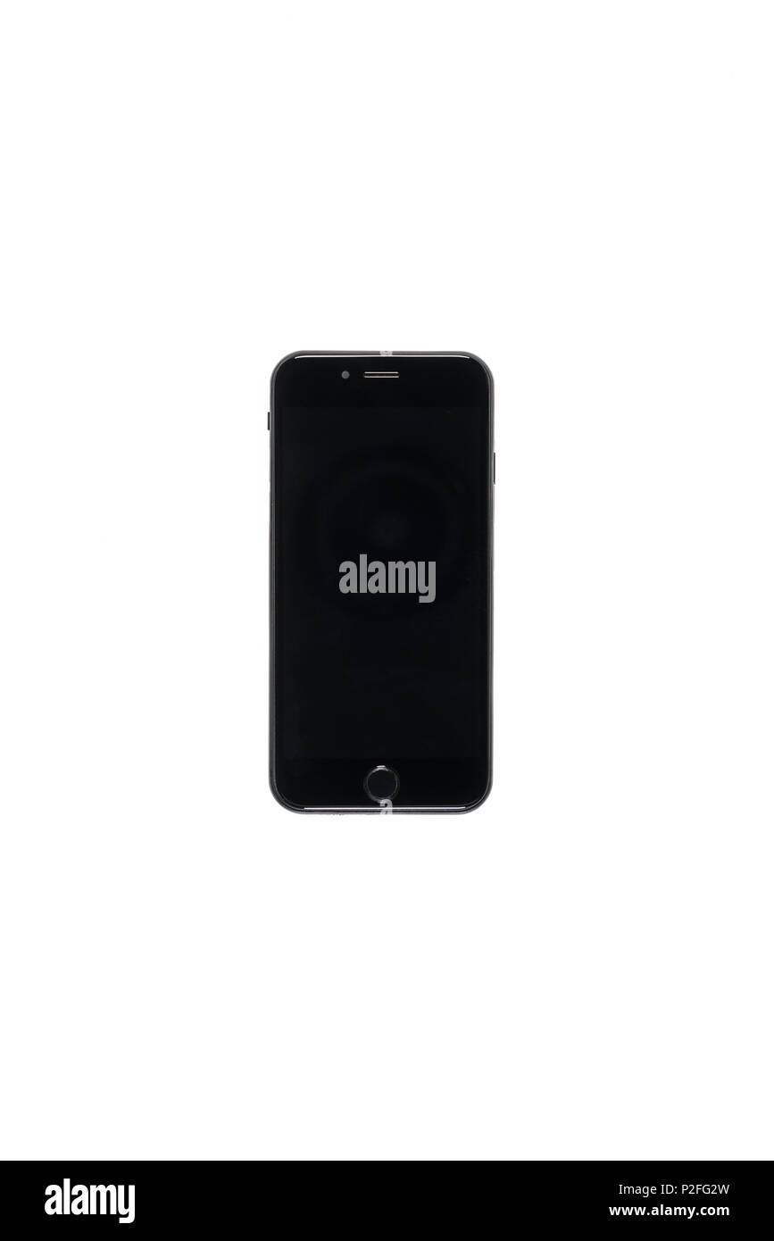 one black smartphone with blank screen isolated on white Stock Photo ...