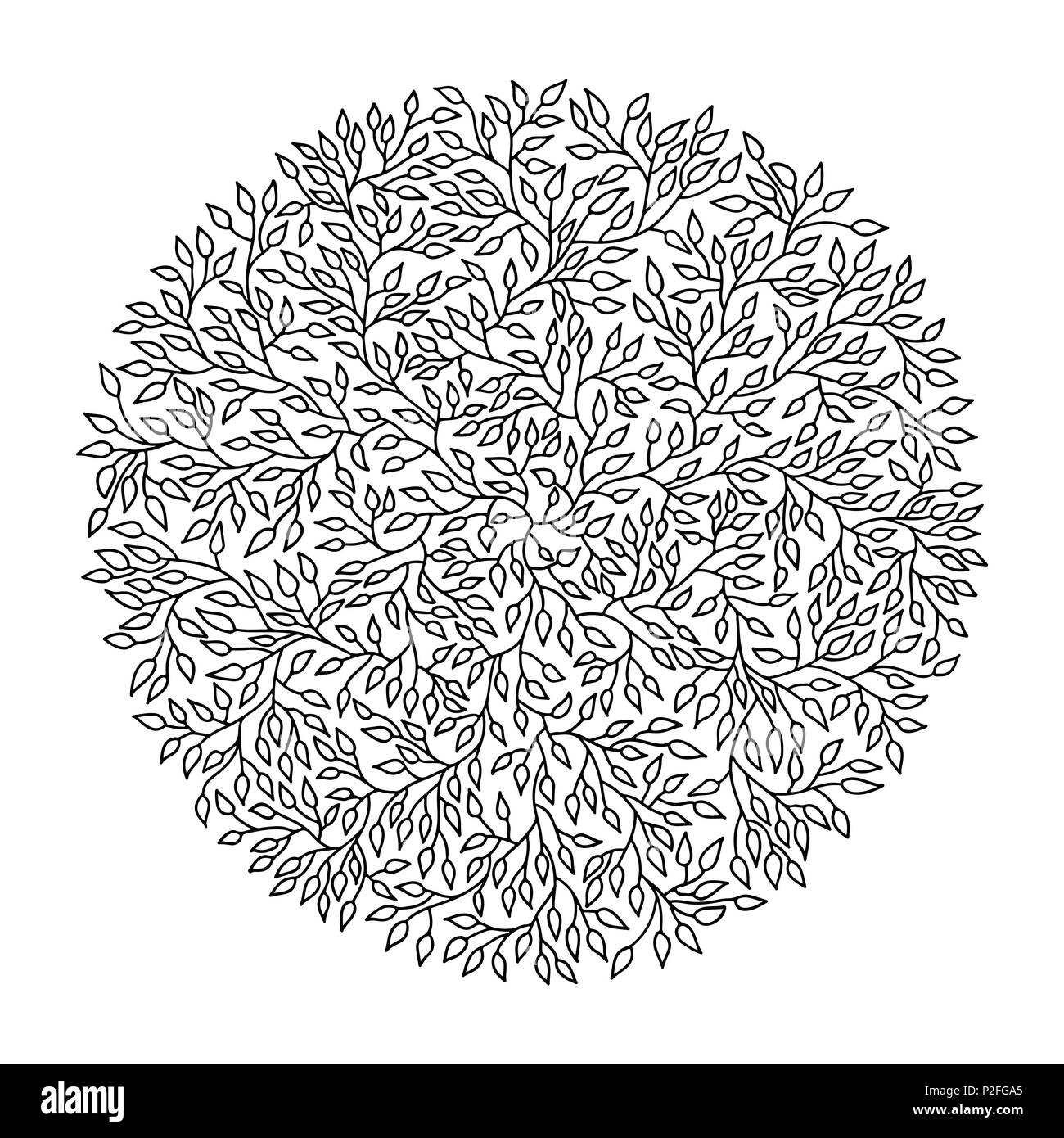 Mandala circle pattern. Round tree leaves ornament. Vector illustration ...