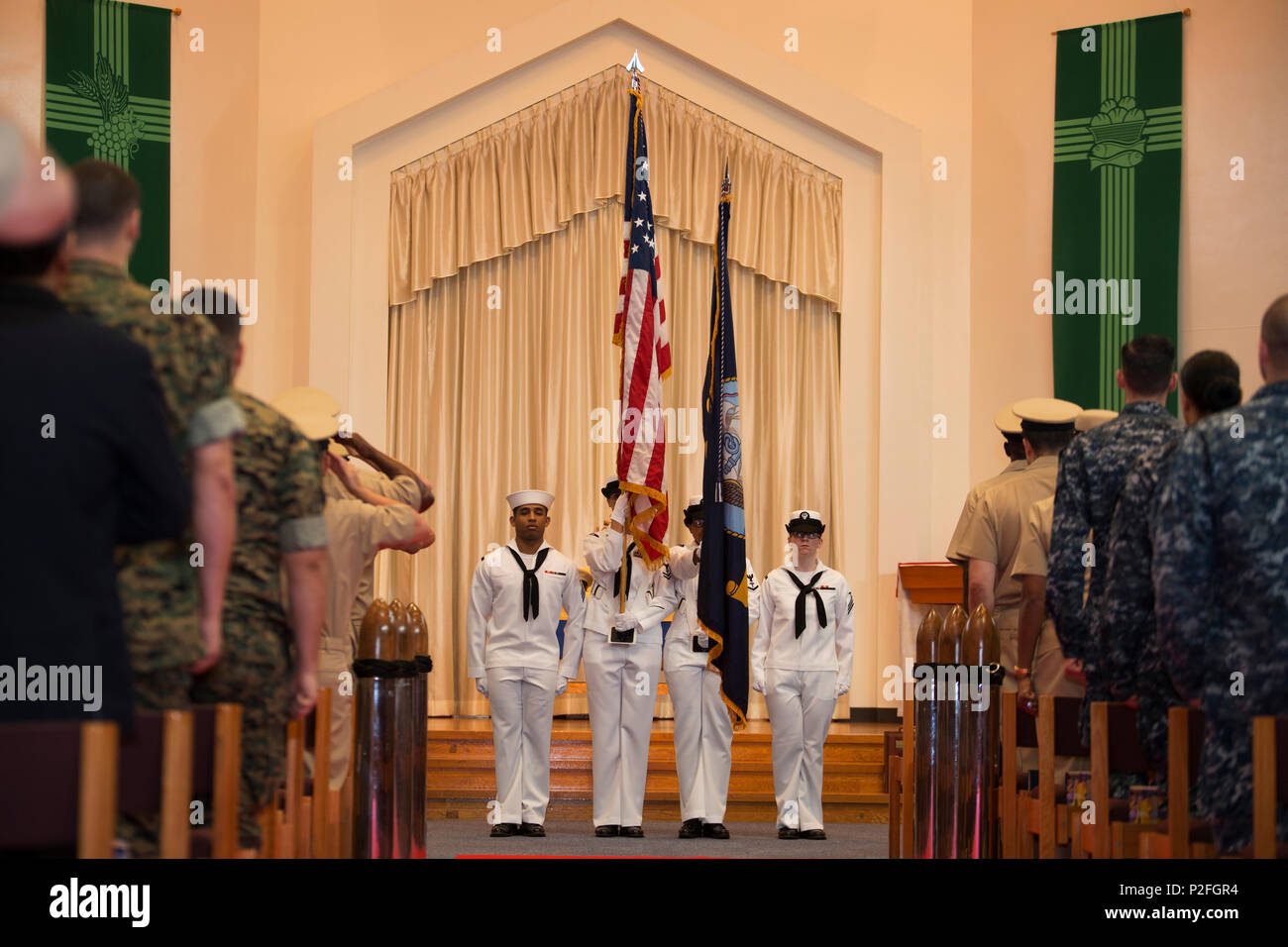 A U.S. Navy Color Guard, presents the colors during a promotion ...