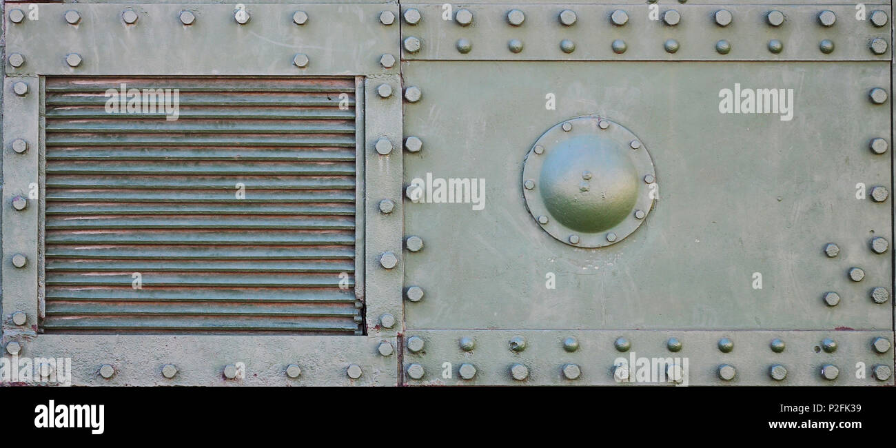 The texture of the wall of the tank, made of metal and reinforced with ...