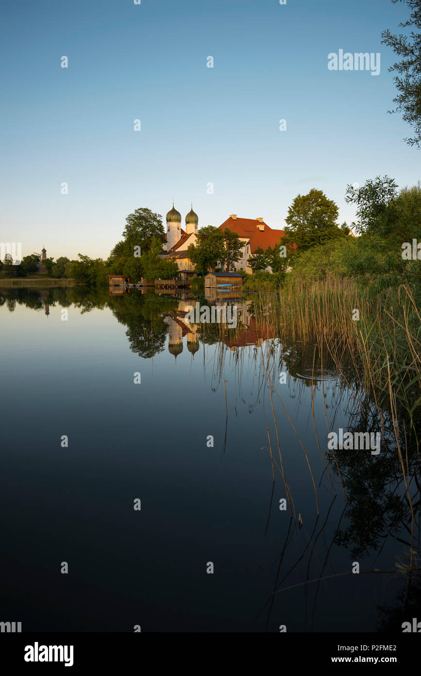 Seeon Monastery and Lake Seeon with reflection, Seeon-Seebruck ...
