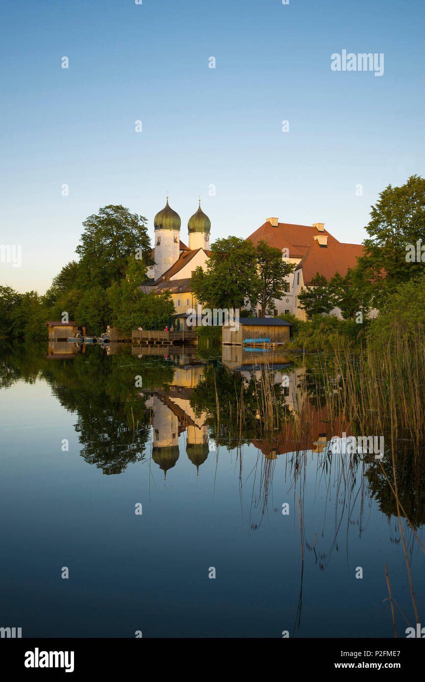 Seeon Monastery and Lake Seeon with reflection, Seeon-Seebruck ...
