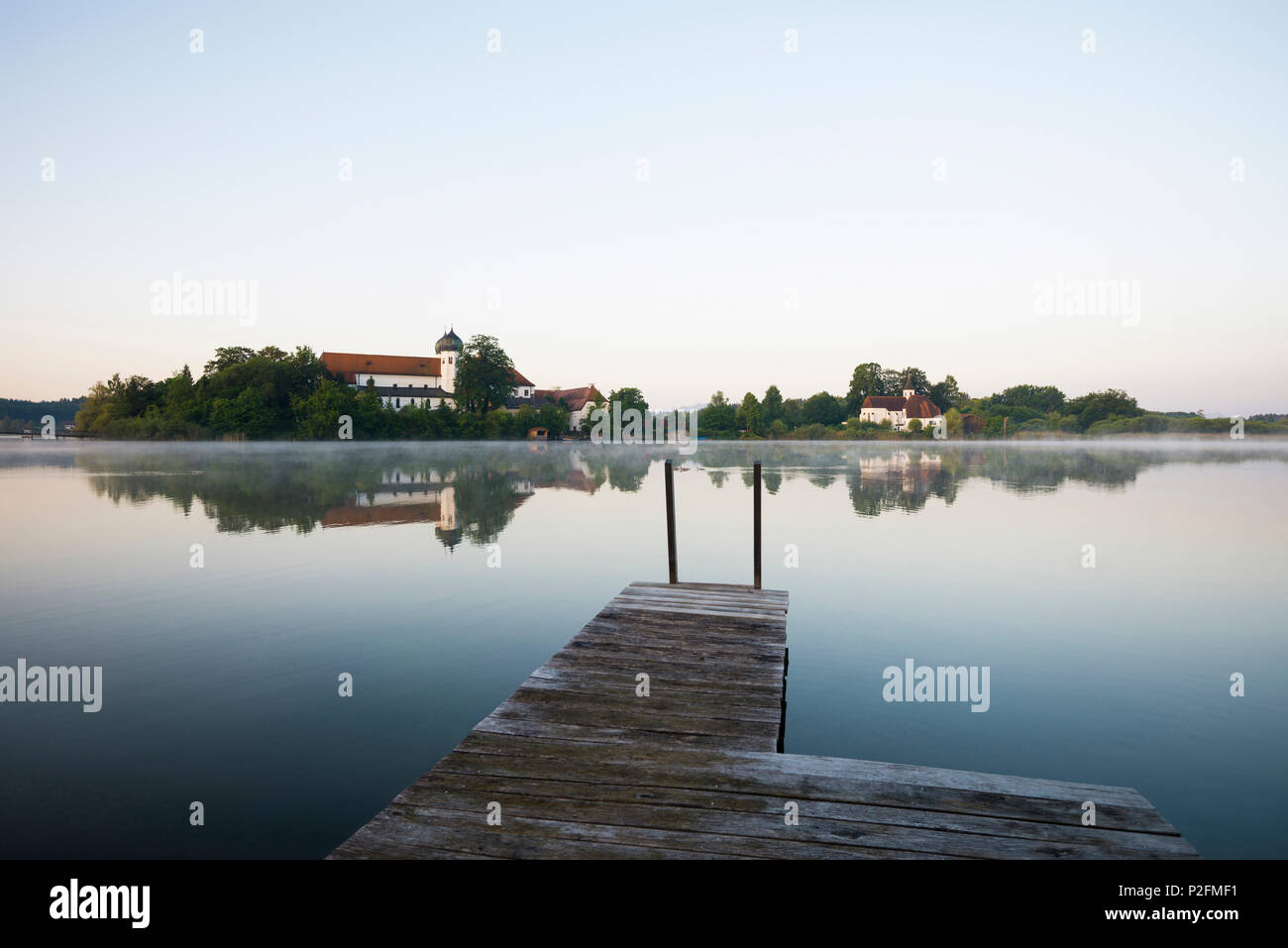 Seeon Monastery and Lake Seeon with reflection, Seeon-Seebruck ...