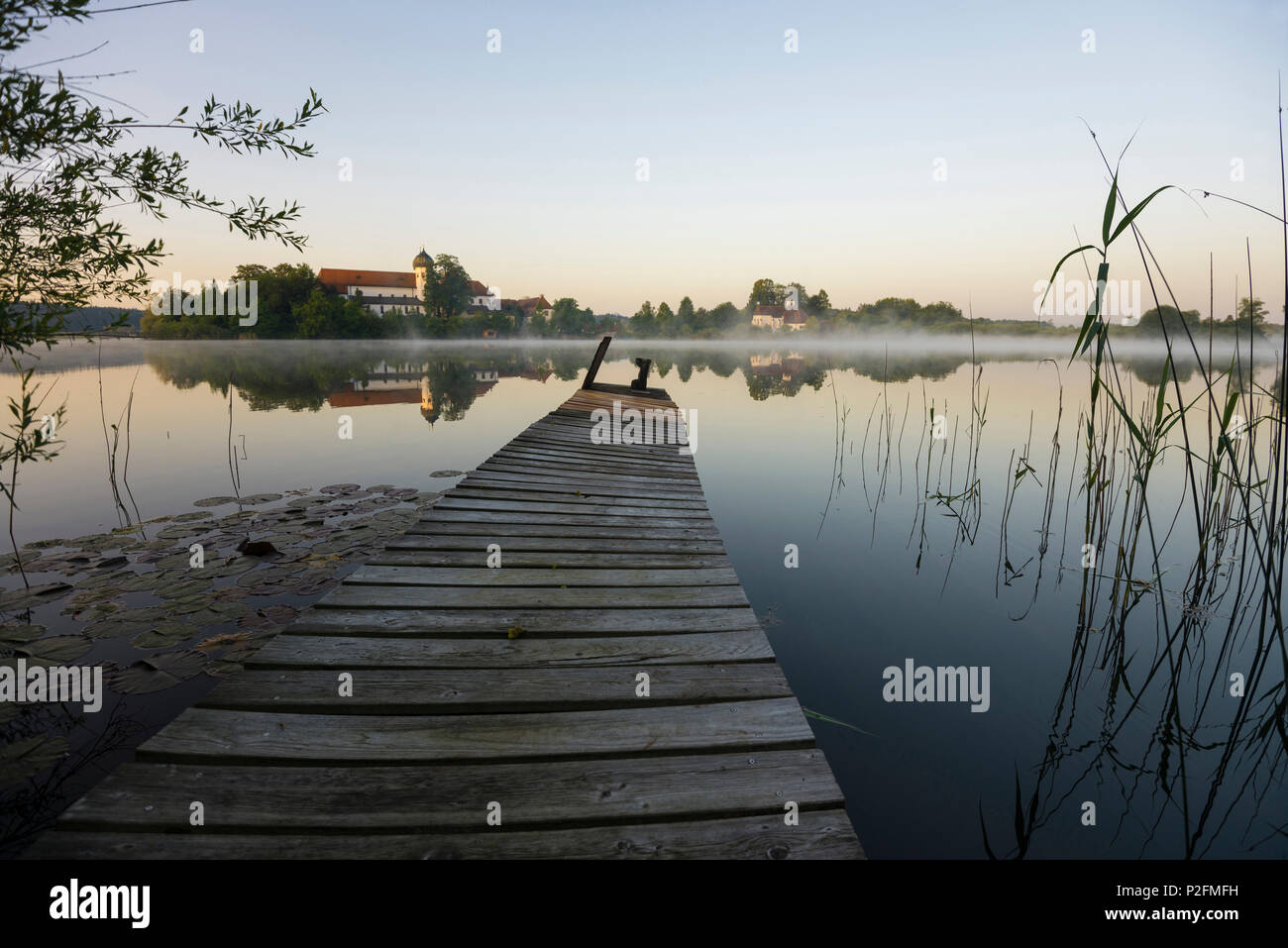 Seeon Monastery and Lake Seeon, Seeon-Seebruck, Chiemgau, Upper Bavaria ...