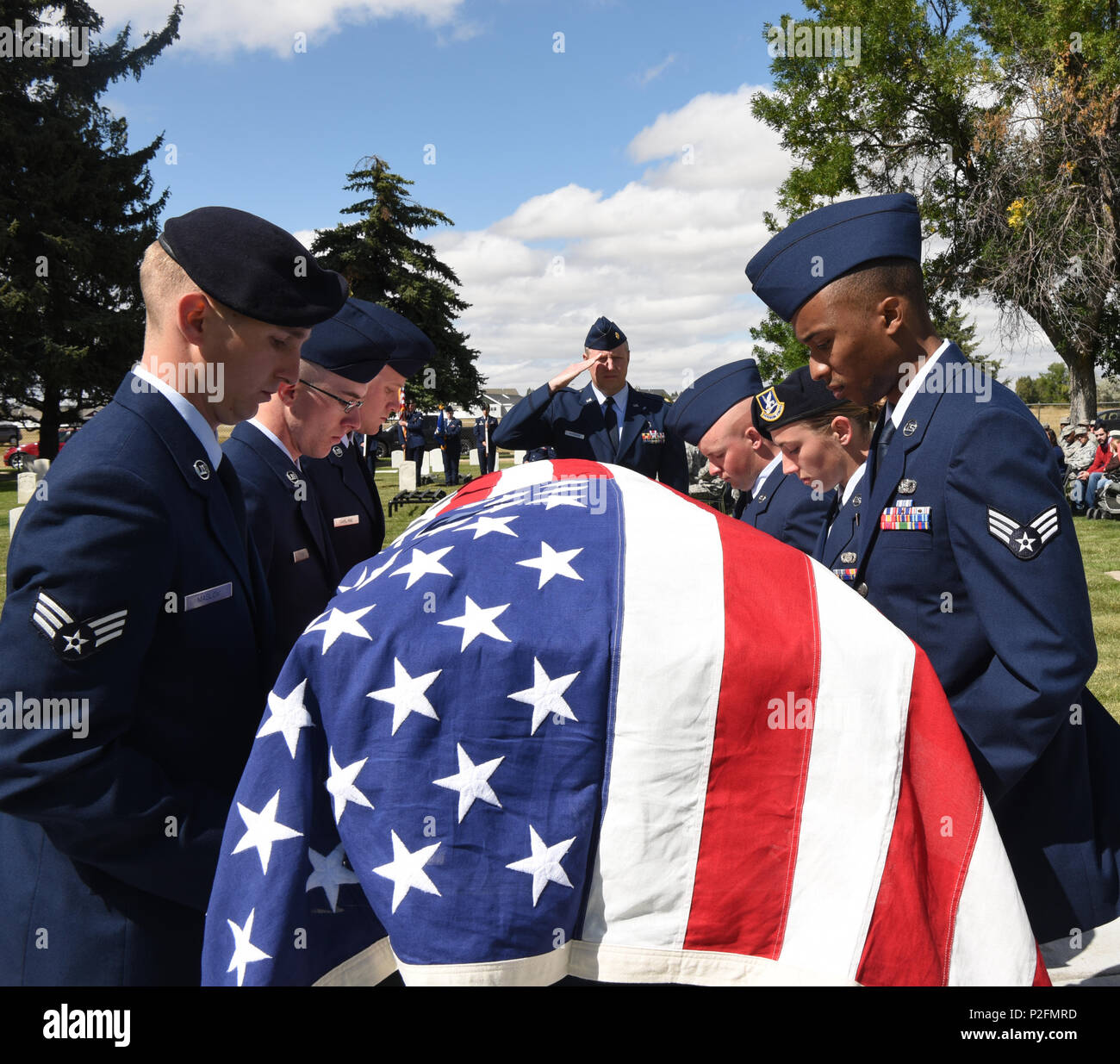 Honor guard graduates carry a casket during a mock funeral on F.E ...