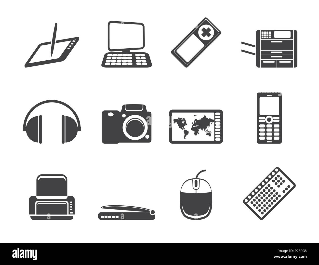 Silhouette Hi-tech technical equipment icons - vector icon set 3 Stock ...