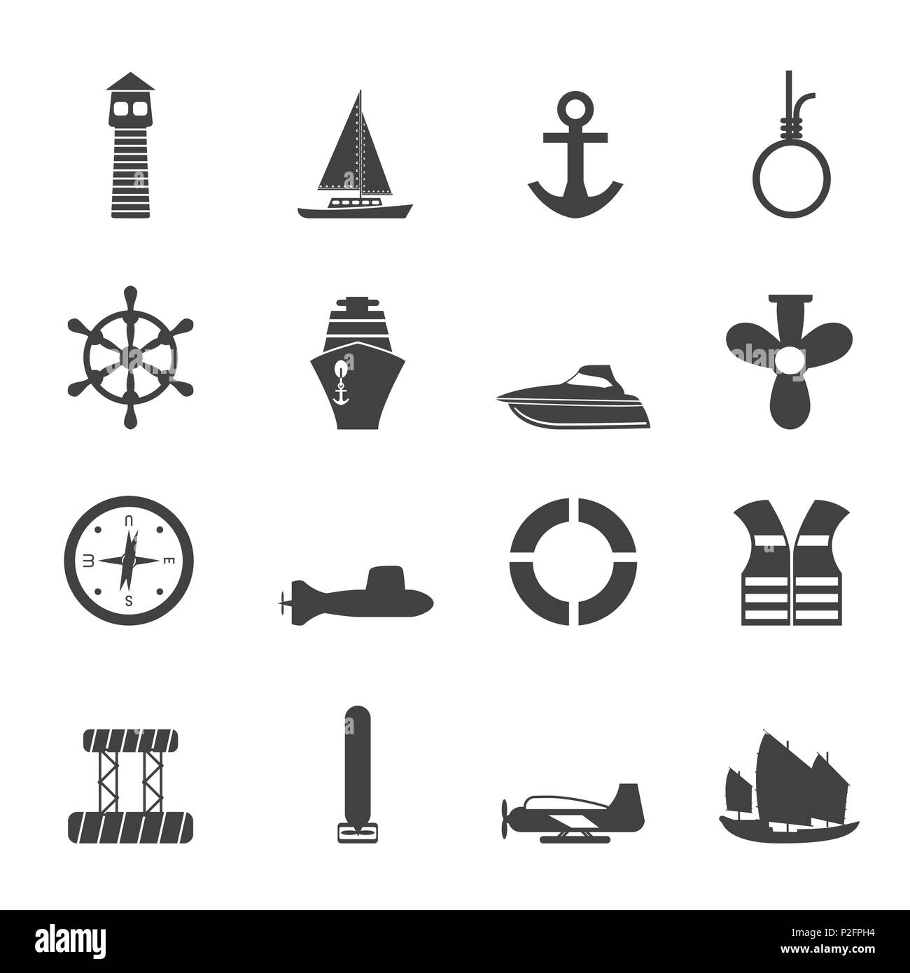 Silhouette Simple Marine, Sailing and Sea Icons - Vector Icon Set Stock ...