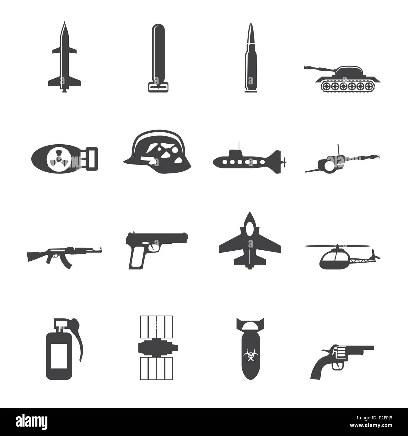 Silhouette Simple weapon, arms and war icons - Vector icon set Stock ...