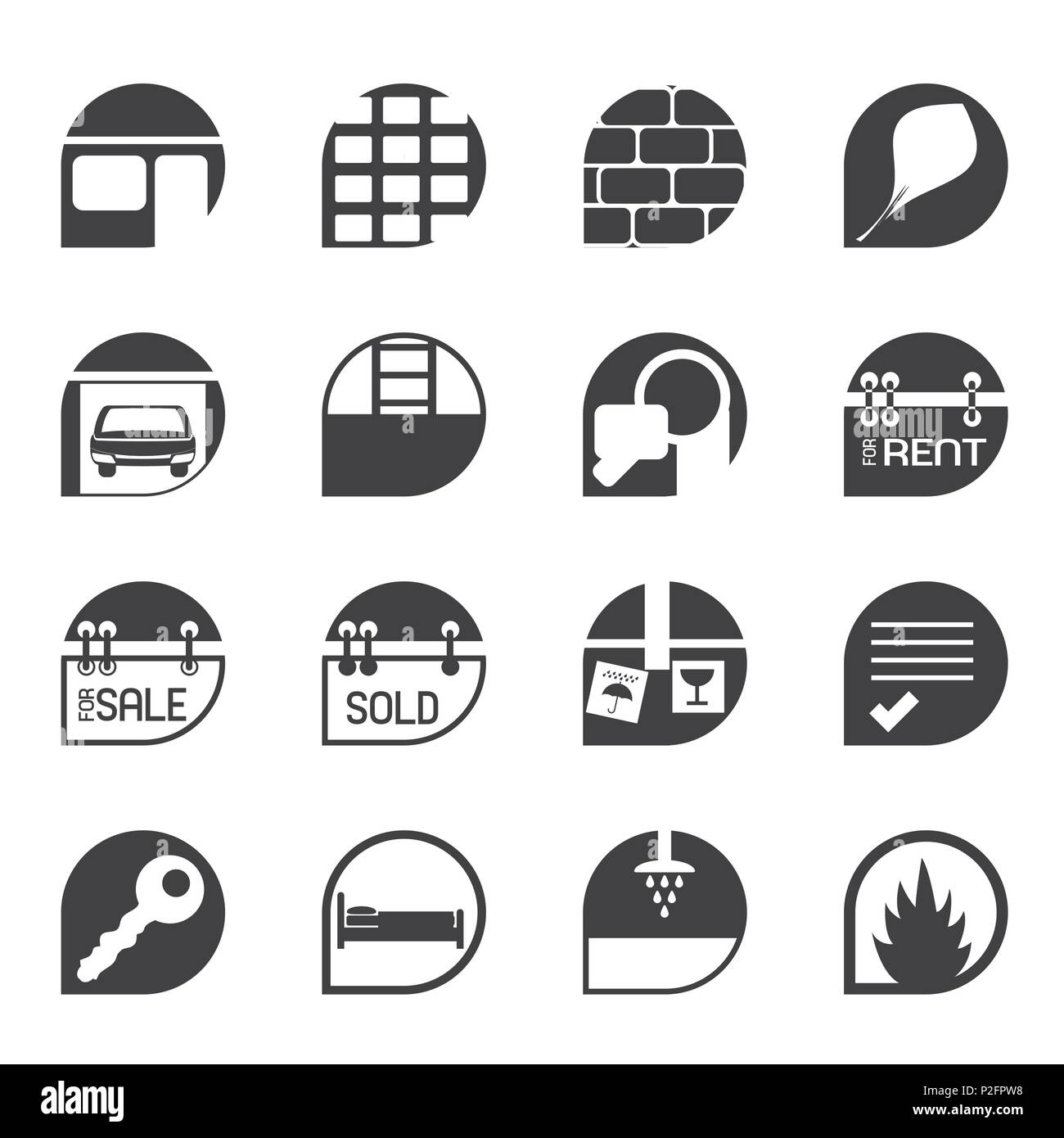 Silhouette Simple Real Estate icons - Vector Icon Set Stock Vector ...