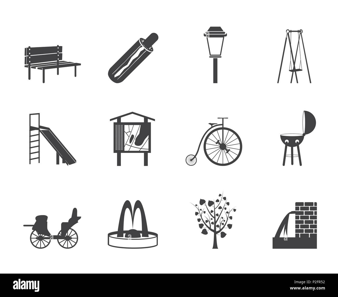 Silhouette Park objects and signs icon - vector icon set Stock Vector ...
