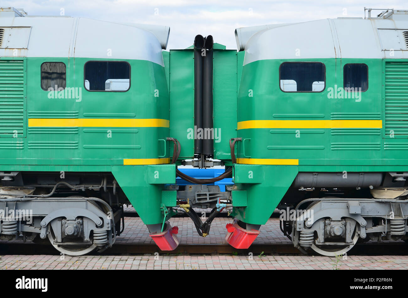 Transition between two electric trains. A small corridor in the role of ...