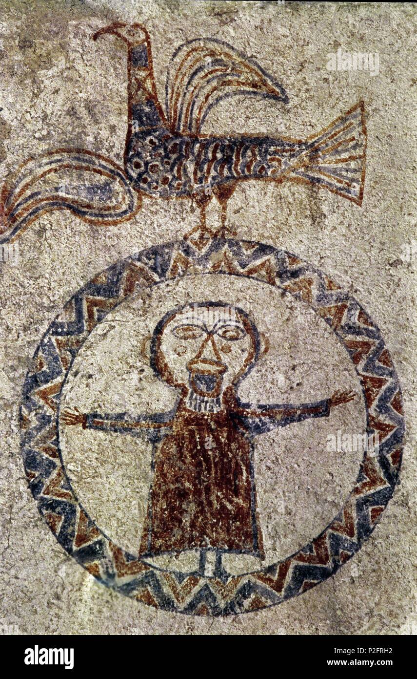 Roman art. Detail of a wall painting discovered in the San Quirce de ...