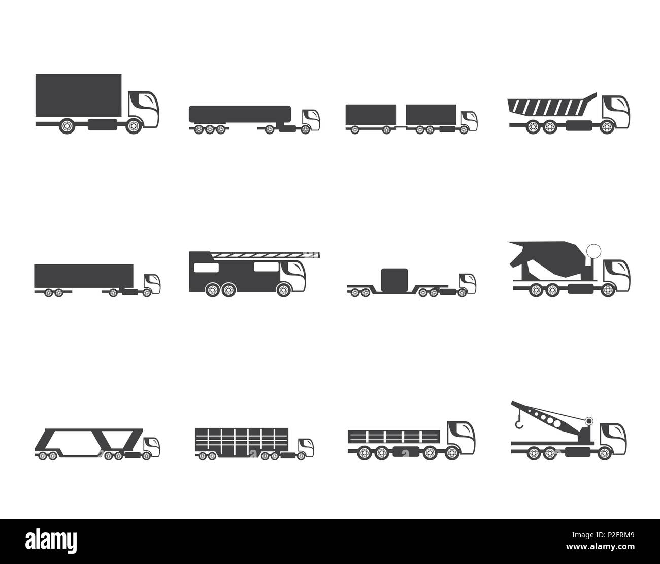 Silhouette different types of trucks and lorries icons - Vector icon ...