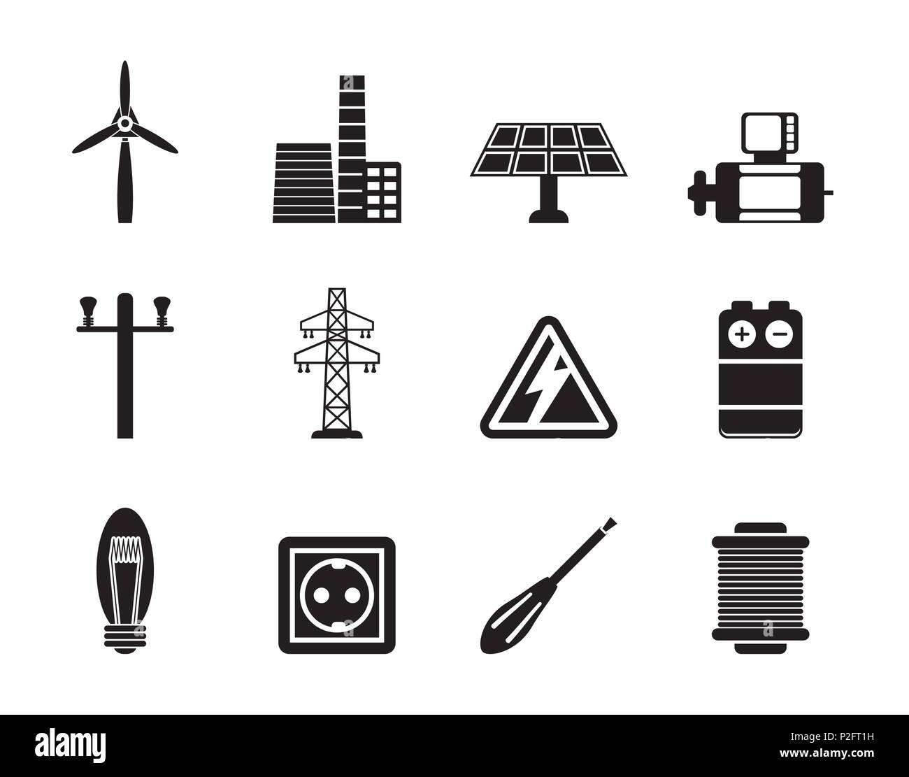 Silhouette Electricity and power icons - vector icon set Stock Vector ...