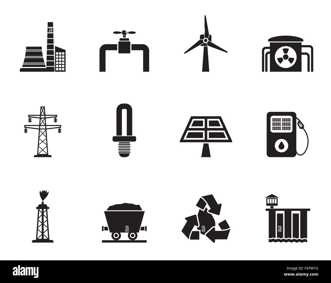 Silhouette Power and electricity industry icons - vector icon set Stock ...