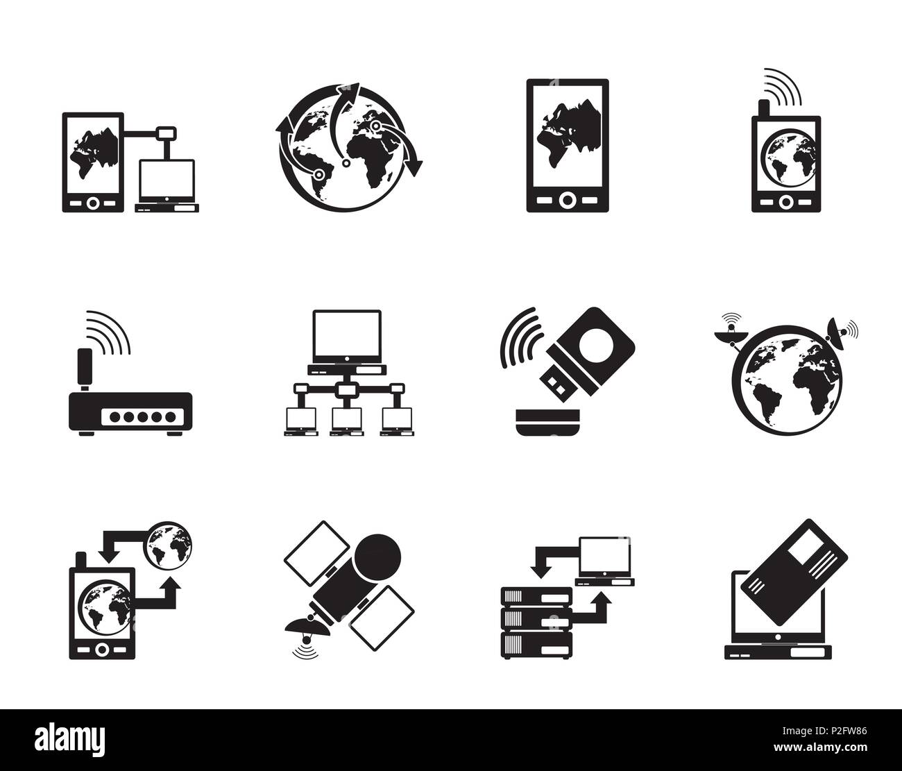 Silhouette communication, computer and mobile phone icons - vector icon ...