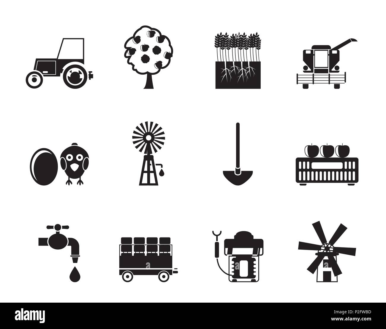 Silhouette farming industry and farming tools icons - vector icon set ...