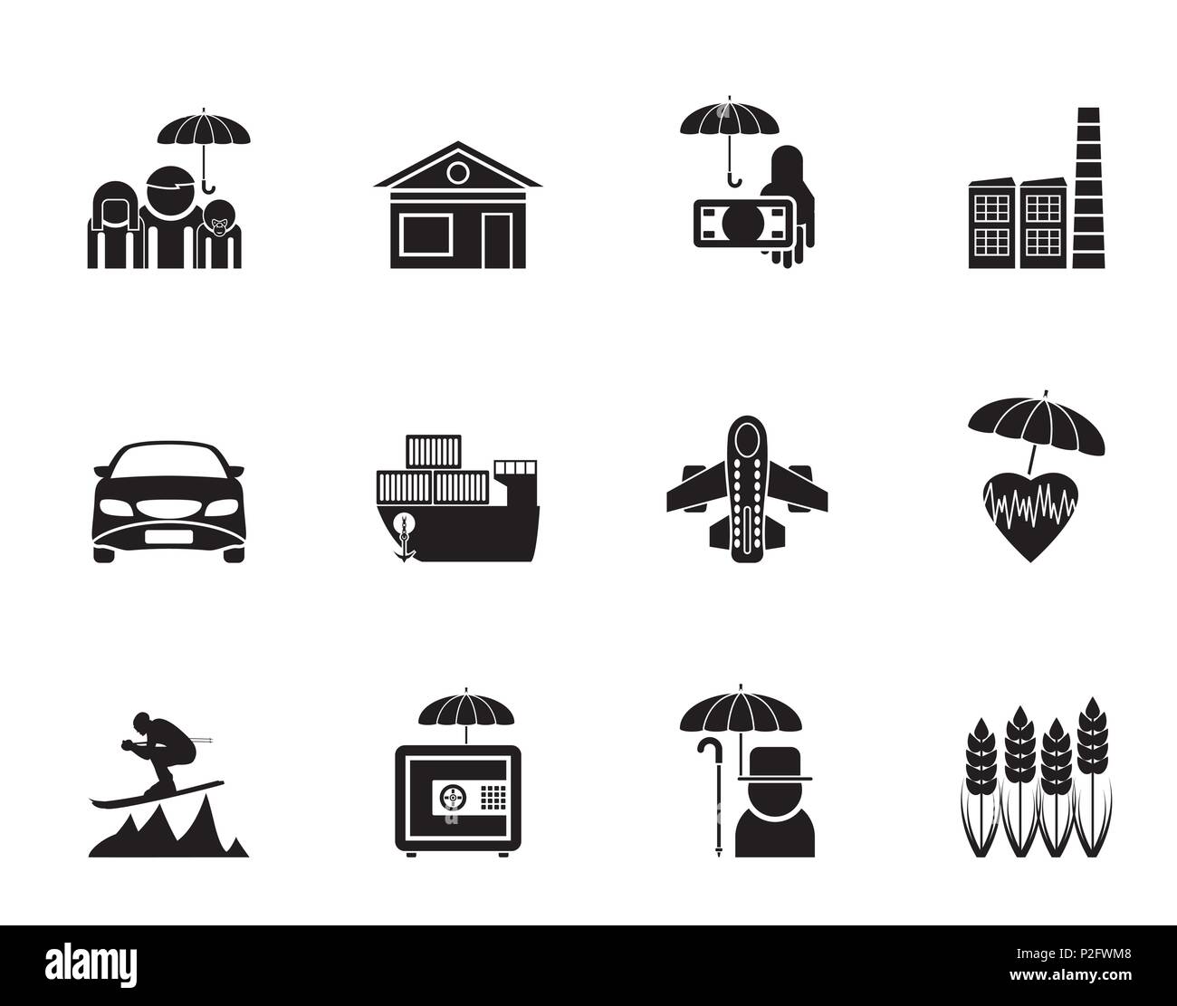 Silhouette different kind of insurance and risk icons - vector icon set ...