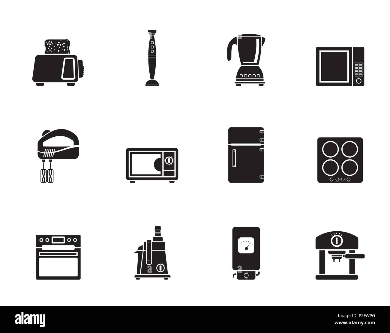 Silhouette Kitchen and home equipment icons - vector icon set Stock ...