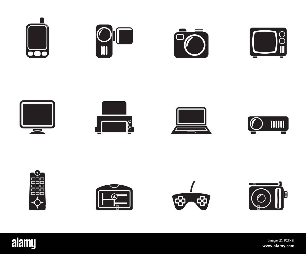 Silhouette Hi-tech technical equipment icons - vector icon set Stock ...