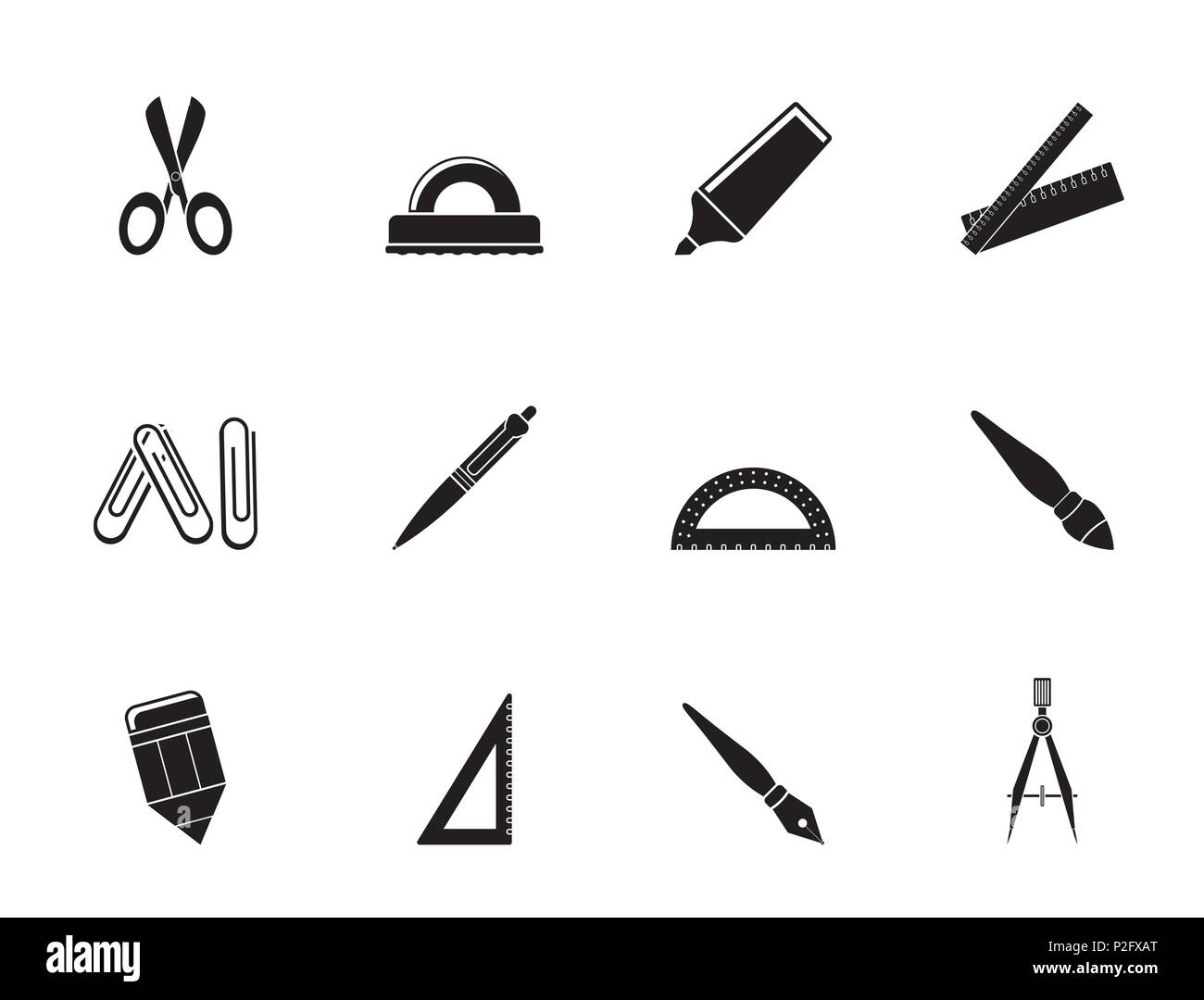 Silhouette school and office tools icons- vector icon set Stock Vector ...