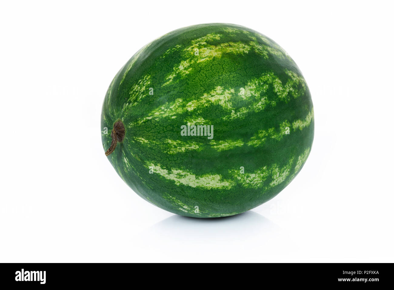 Single whole watermelon isolated on a white background in close-up ...