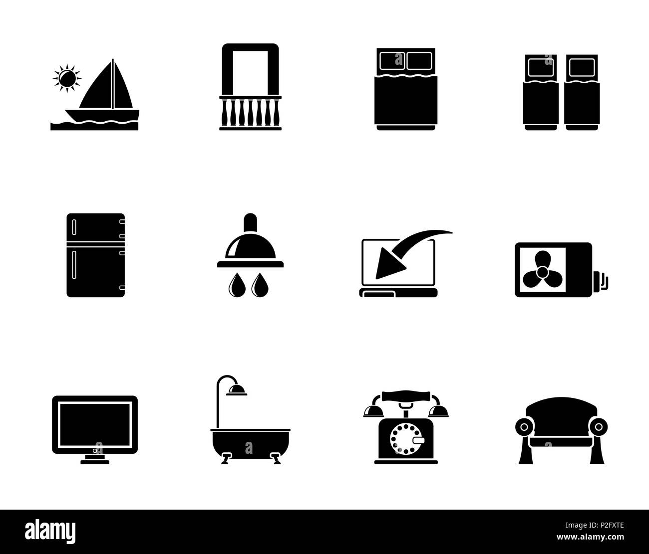Silhouette Hotel and motel room facilities icons - vector icon set ...