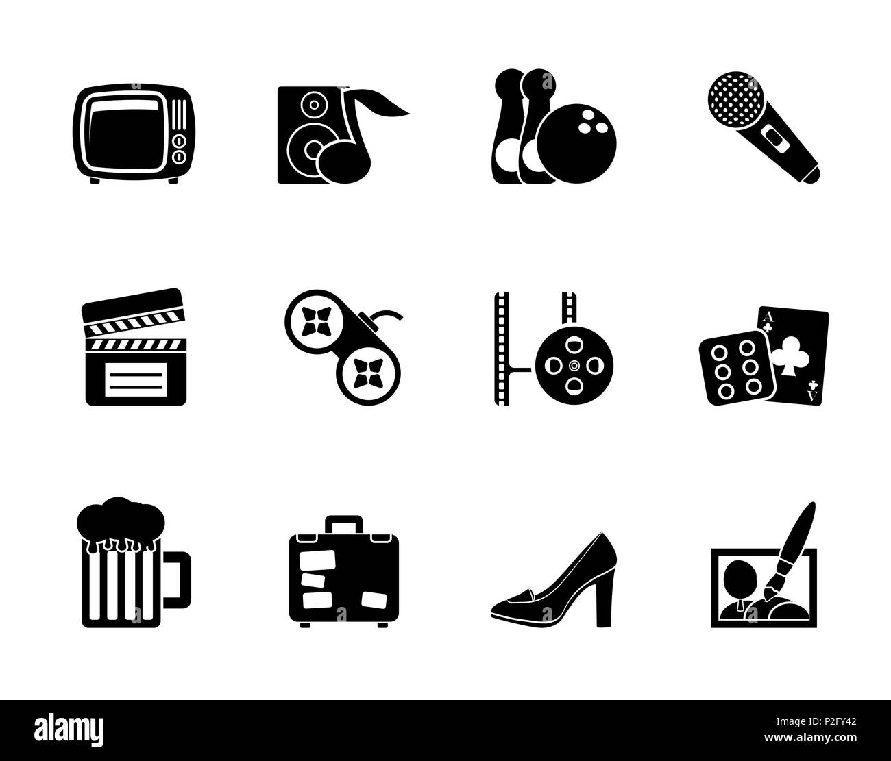 Silhouette Leisure activity and objects icons - vector icon set Stock ...
