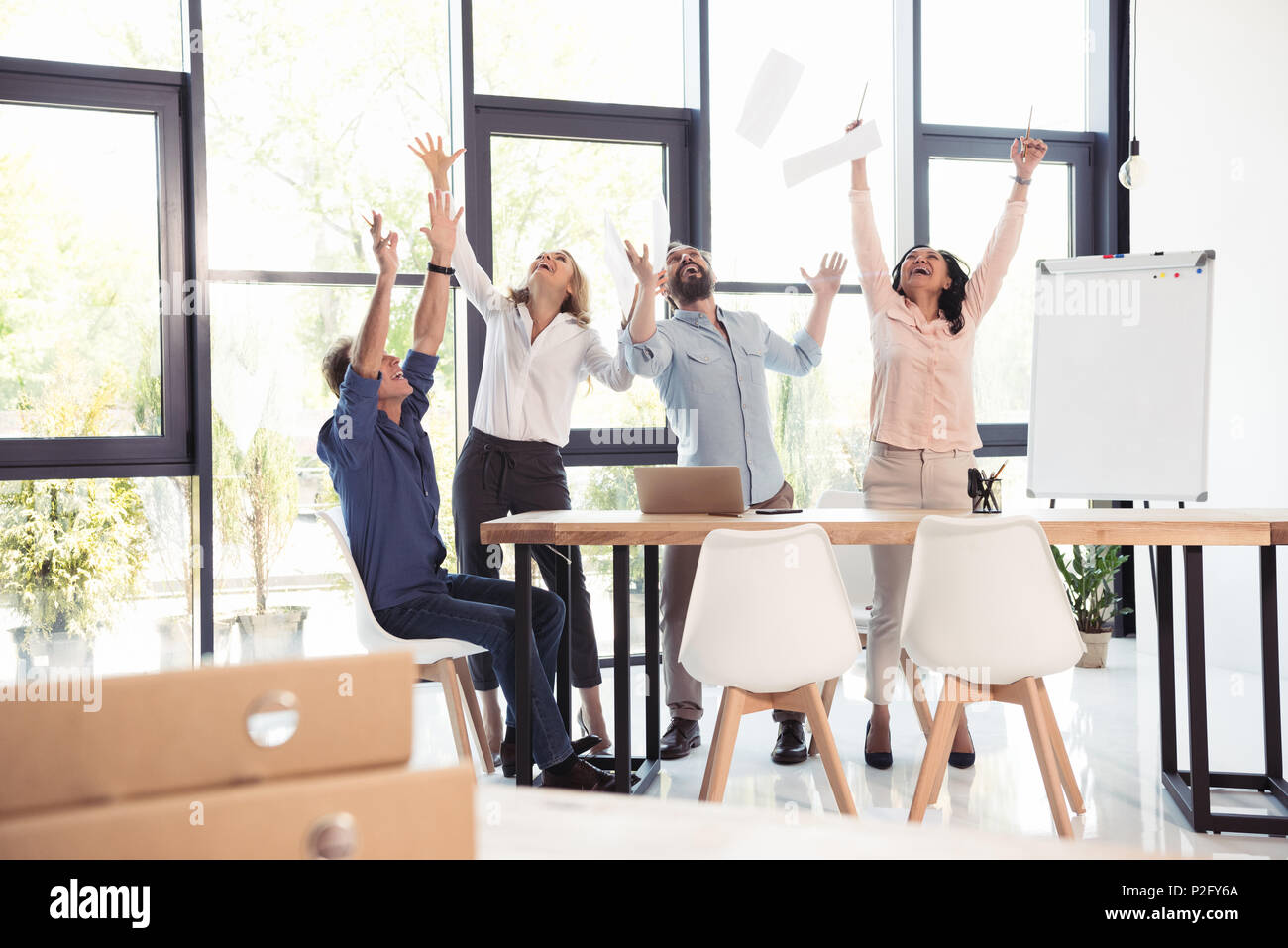 happy business team celebrating success together at office Stock Photo ...