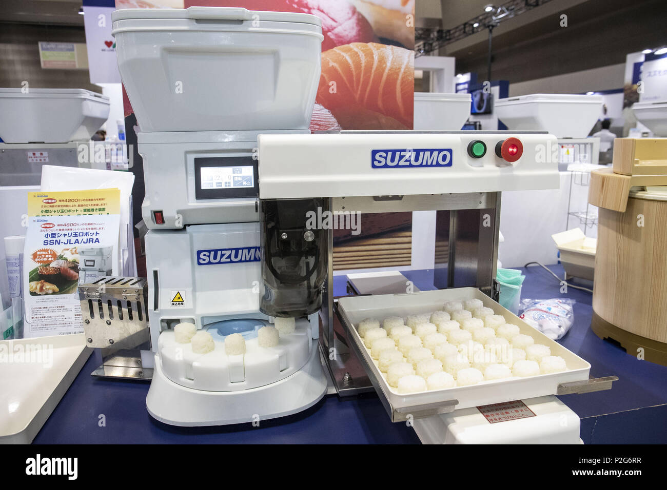 Tokyo, Japan. 15th June, 2018. A rice ball making machine for sushi ...