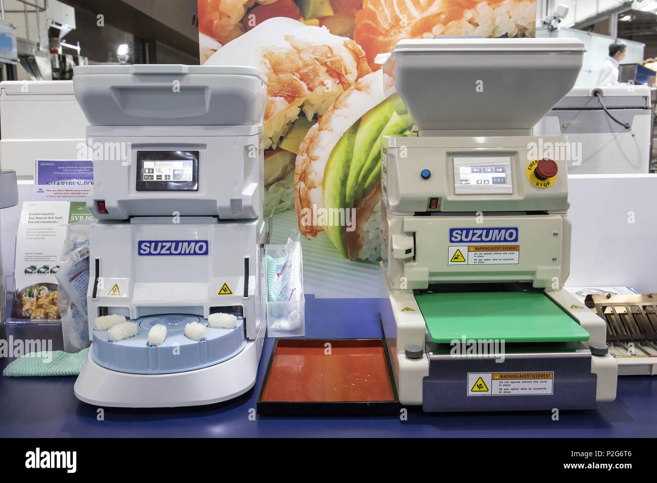 Tokyo, Japan. 15th June, 2018. Sushi-making machines produced by Suzumo ...