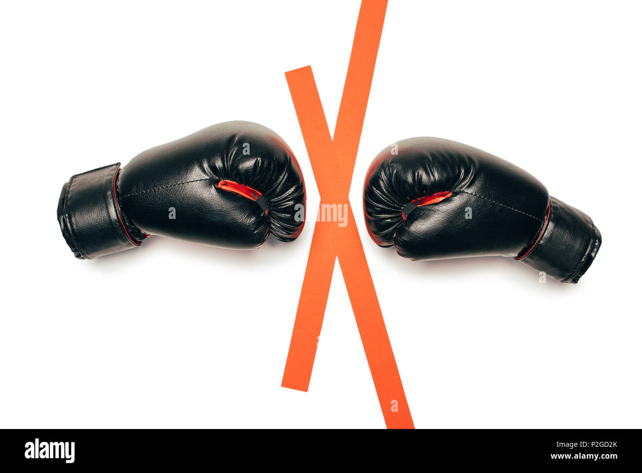 Pair of black boxing gloves ready to fight isolated on white Stock ...