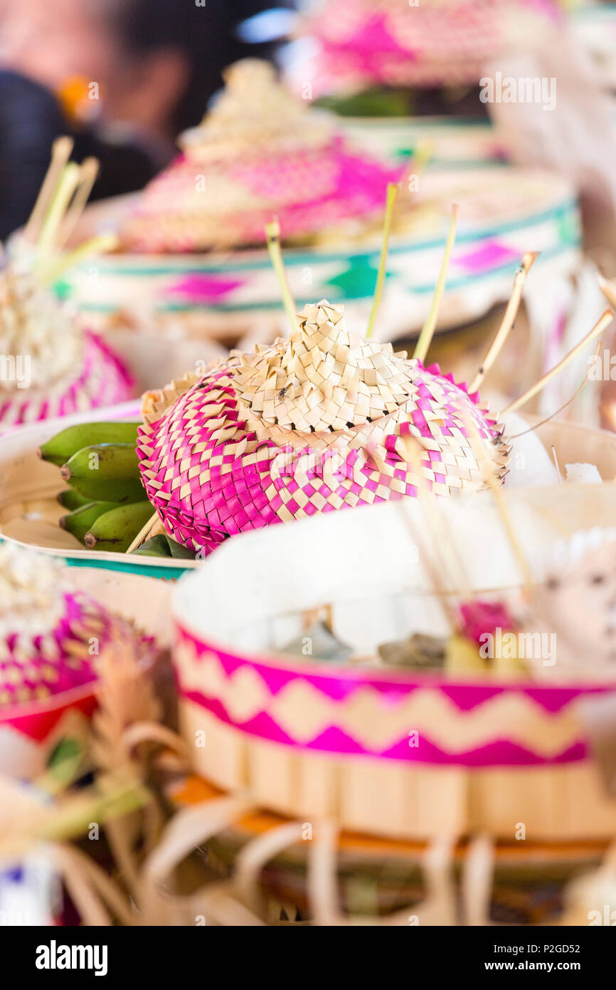 Baskets with offerings, Odalan temple festival, Sidemen, Karangasem ...
