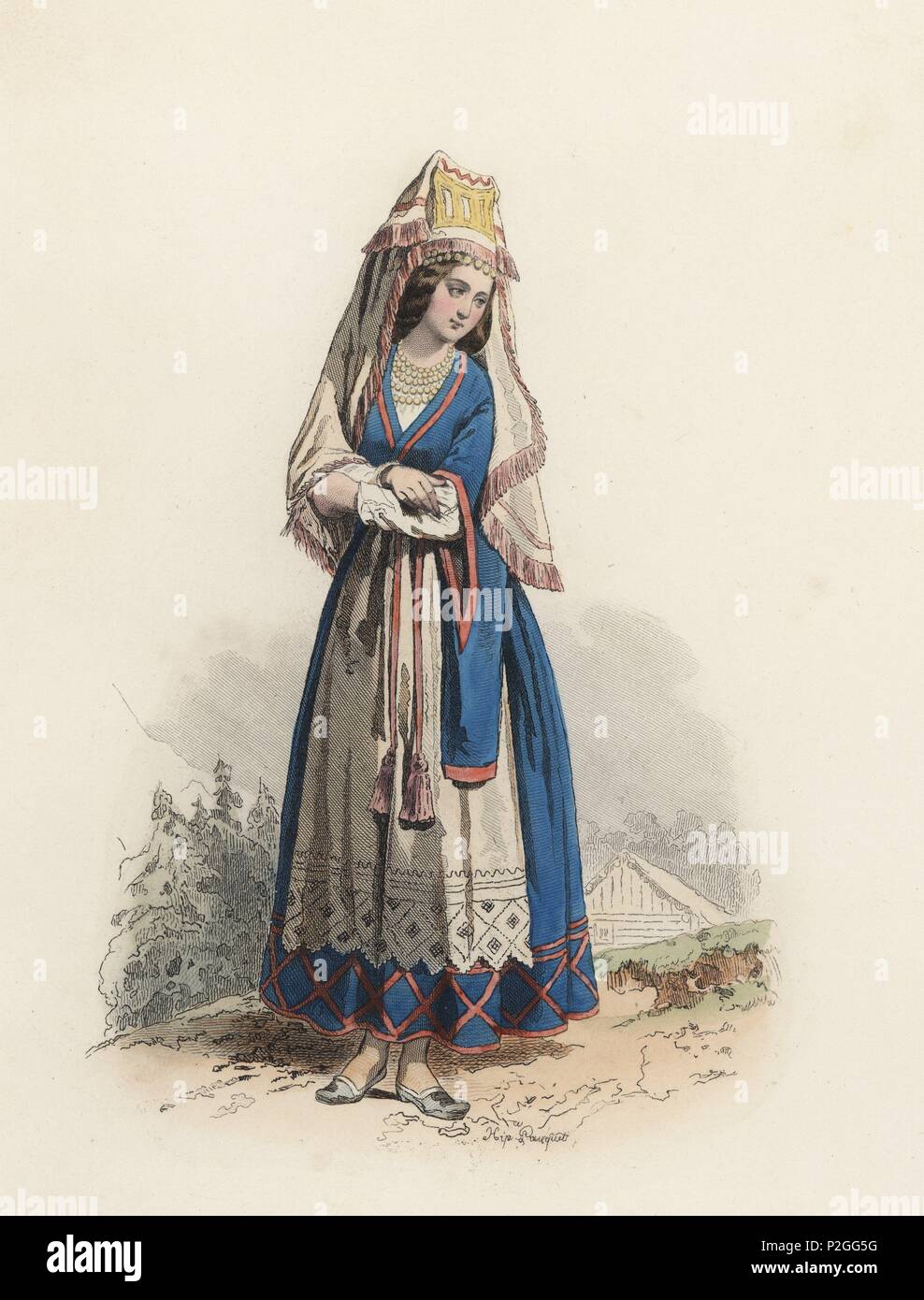 Mujer de Vialka (Rusia), en la Edad Moderna. Grabado en color de 1870 ...