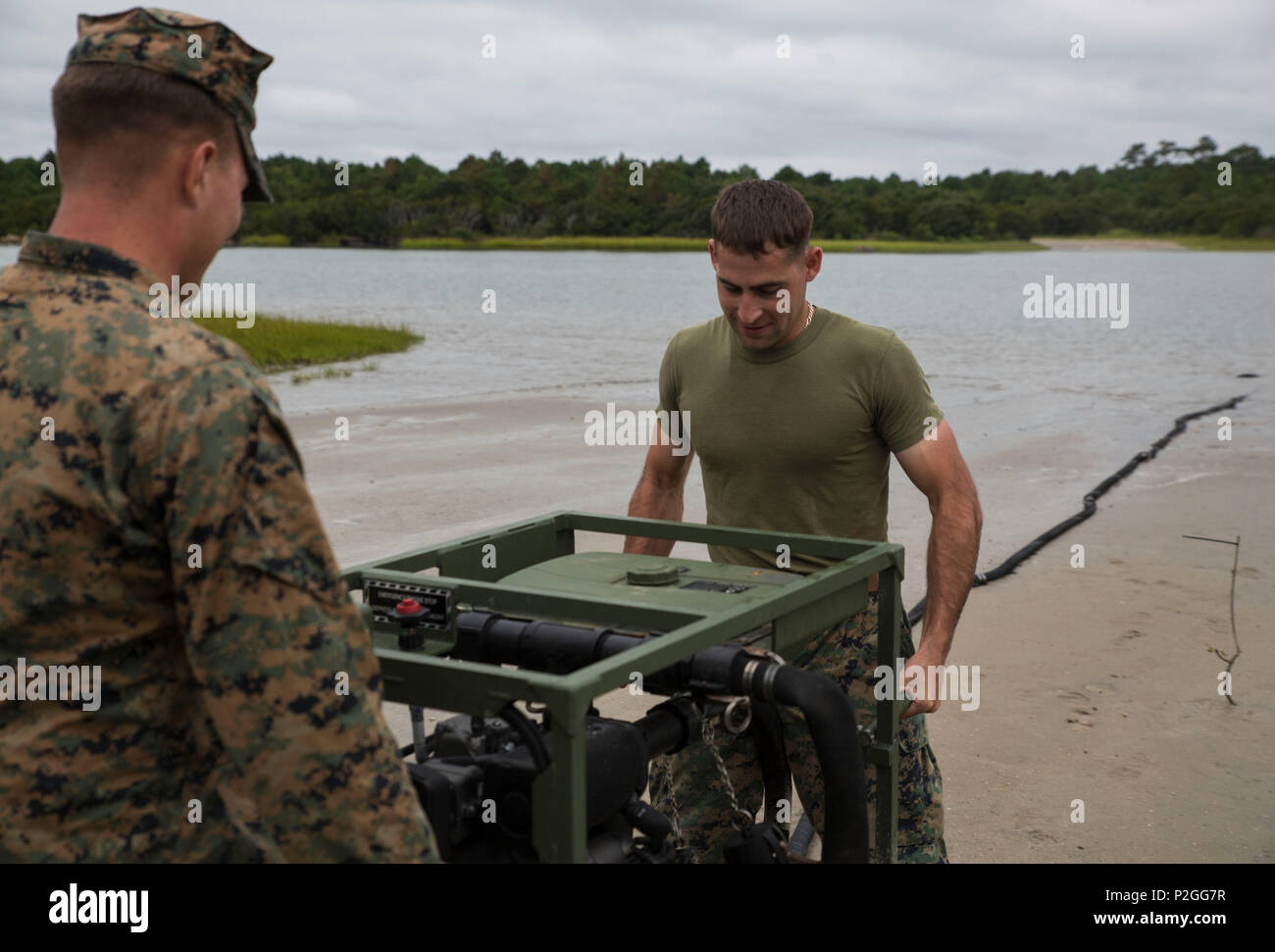 Marines with Engineer Platoon, Combat Logistics Battalion 24 set up a ...