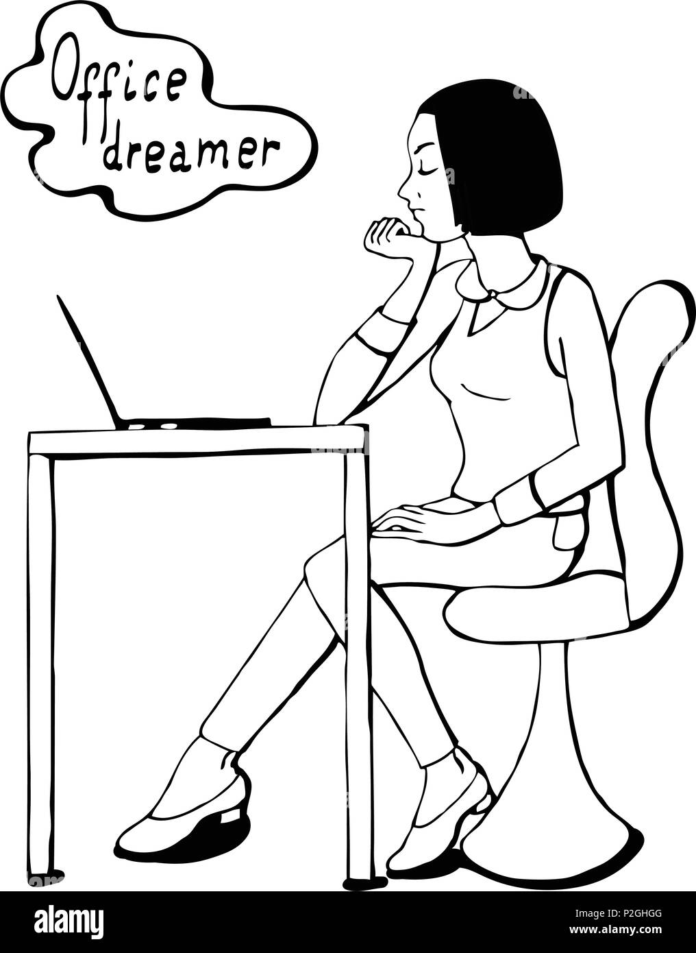 Young office woman dreaming at work Stock Vector Image & Art - Alamy