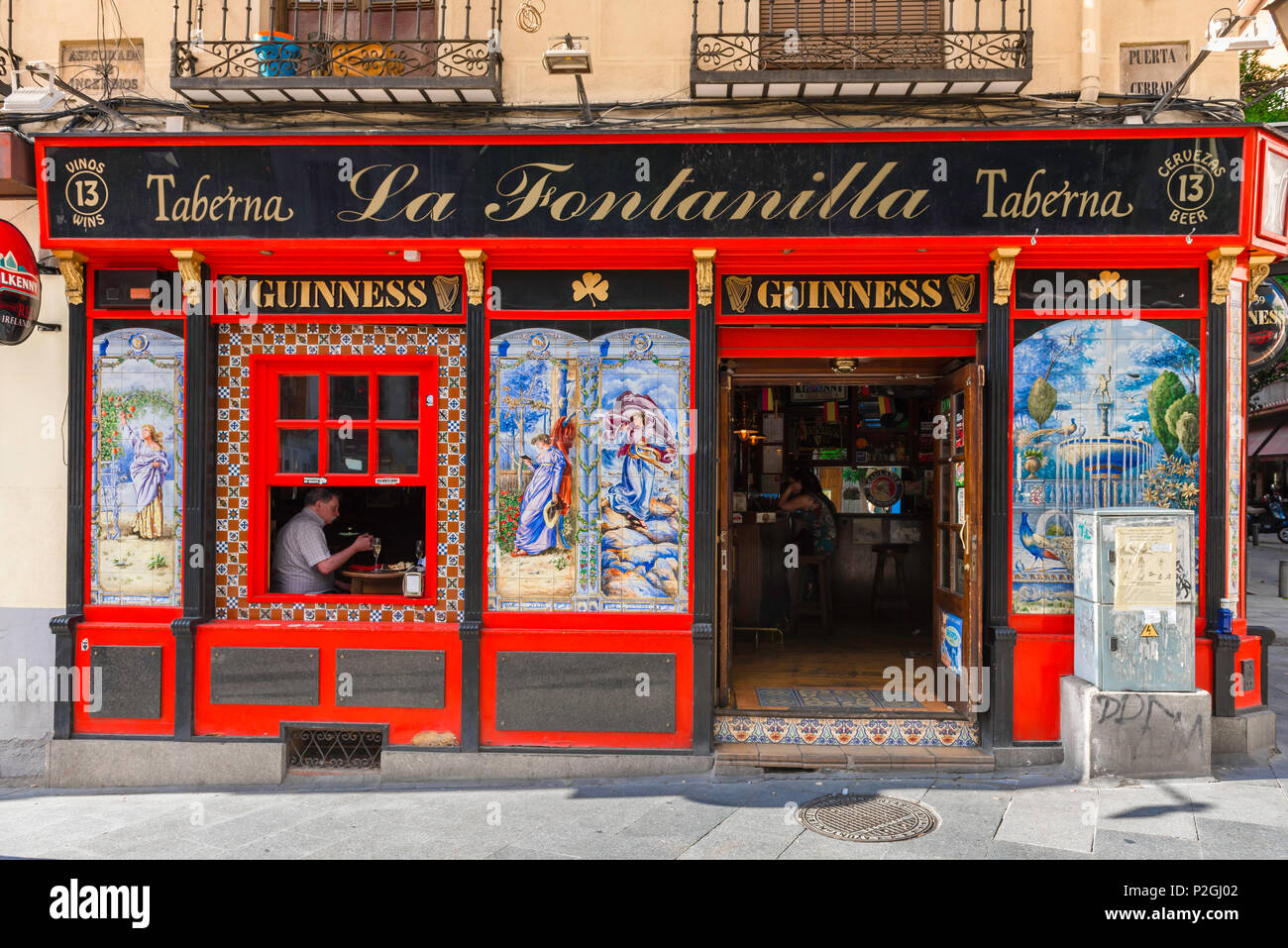 Madrid bar, view of the colourful front of a taberna (tavern) in the La ...