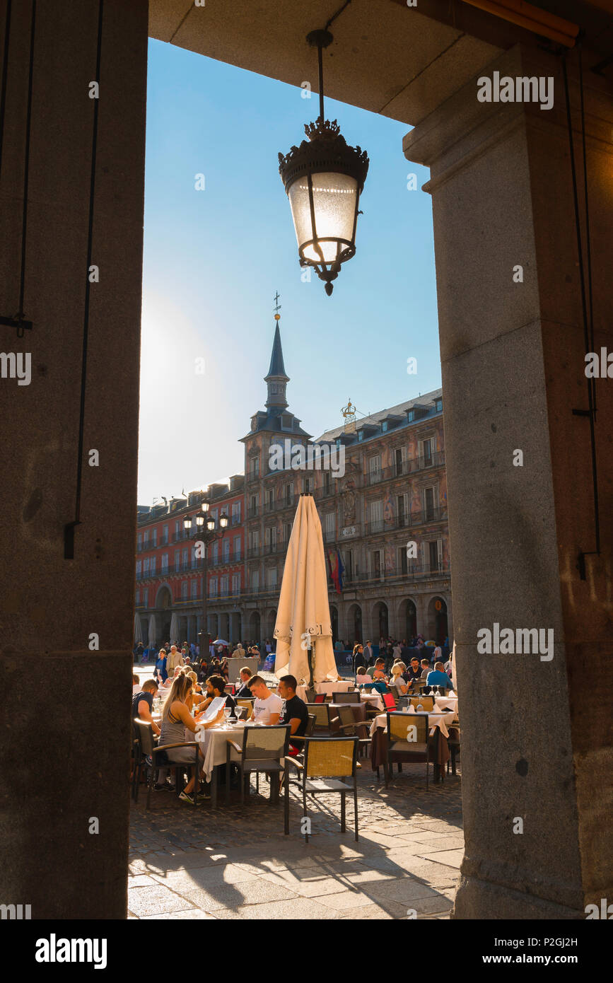 Madrid Plaza Mayor, view of people relaxing at terrace tables outside ...