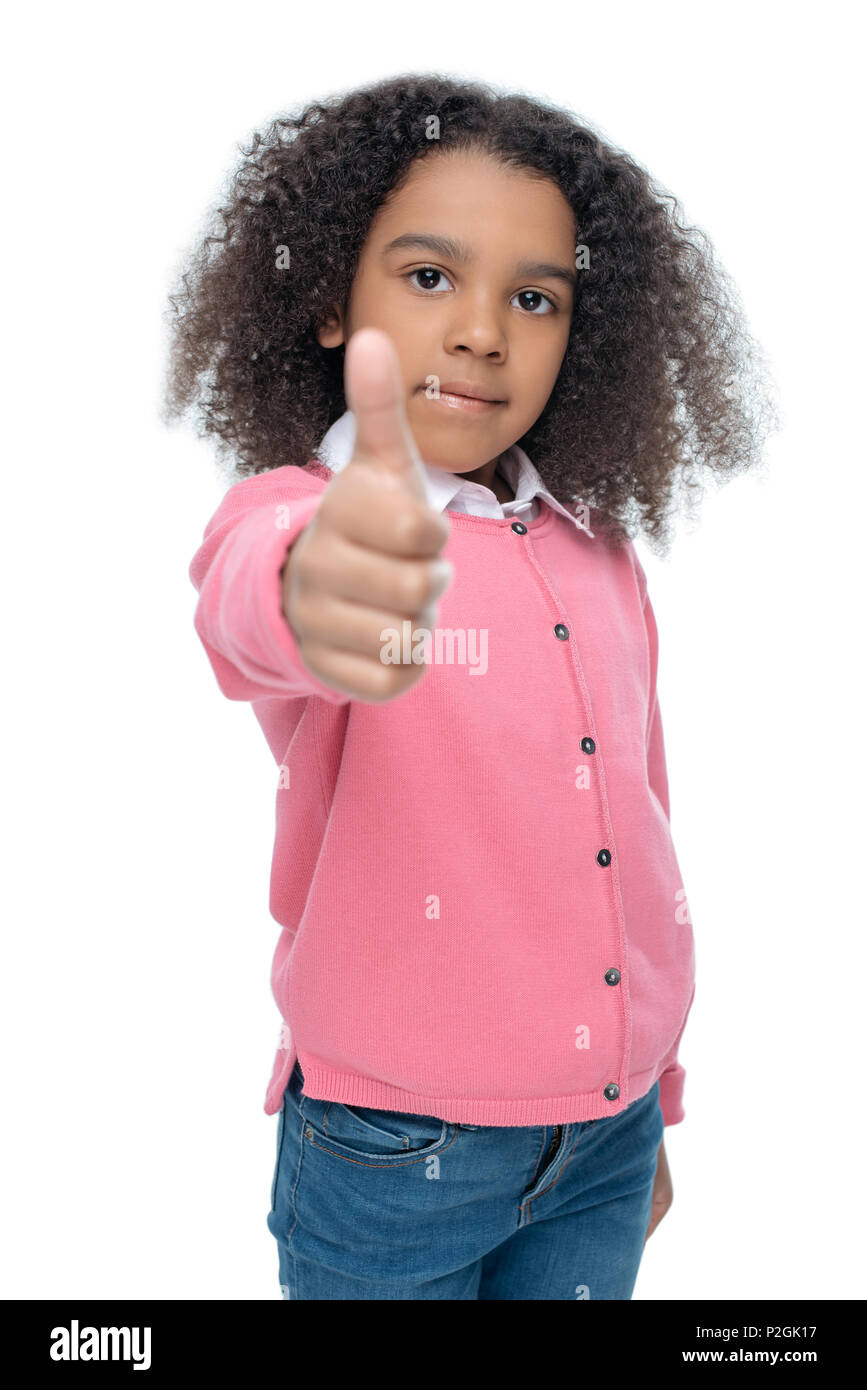 little african american girl showing thumb up isolated on white Stock ...