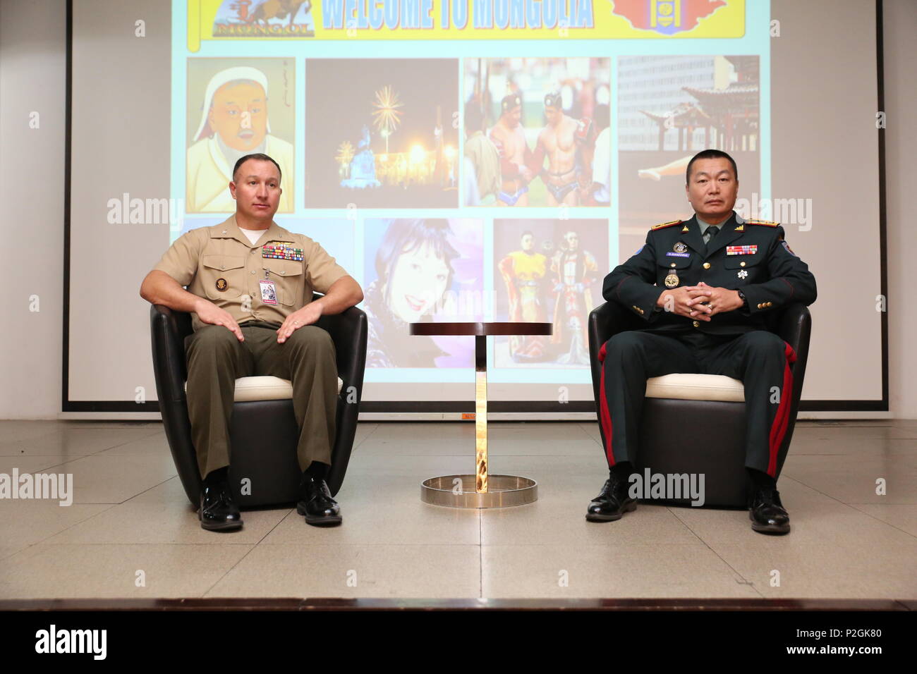 U.S. Marine Col. Peter Gadd, left, and Mongolian Armed Forces Brig. Gen ...