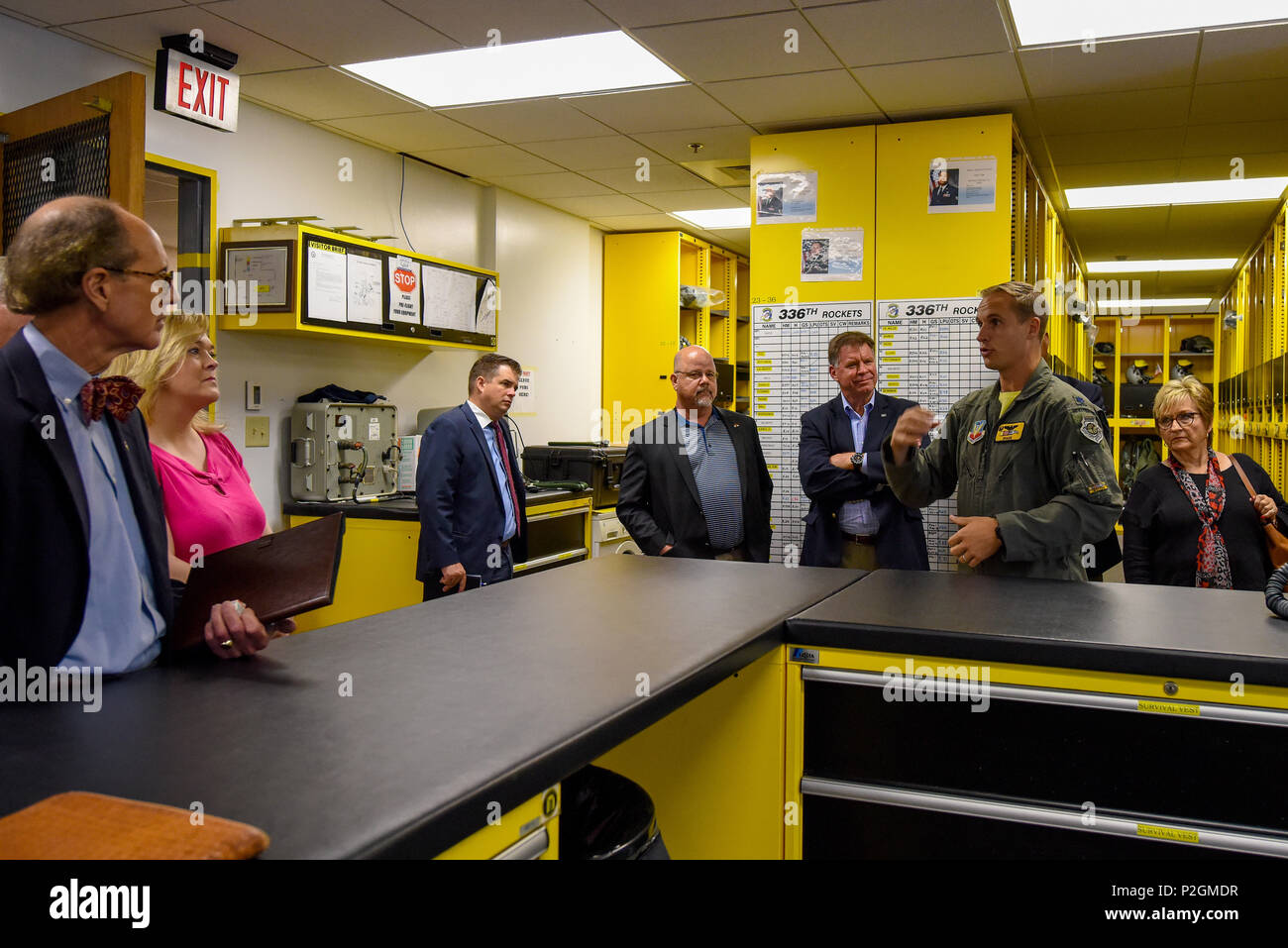 Lt. Col. Lucas Teel (right), 336th Fighter Squadron commander, speaks ...