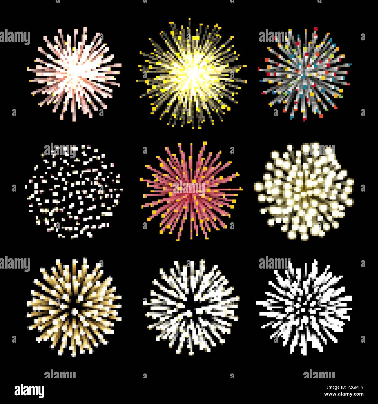 Fireworks set. New Year celebration. Festive night decoration, design ...