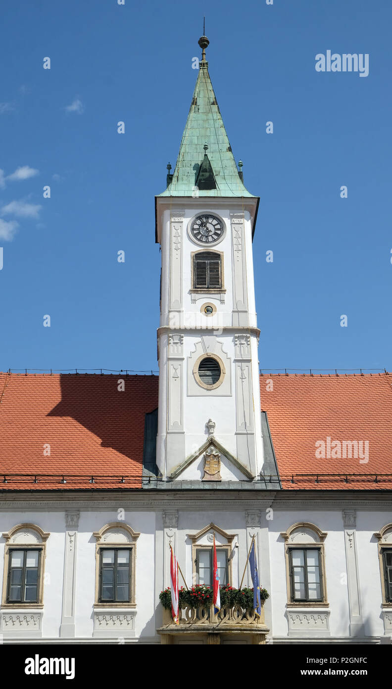 Varazdin city hall with clock tower, one of the most famous landmark in ...