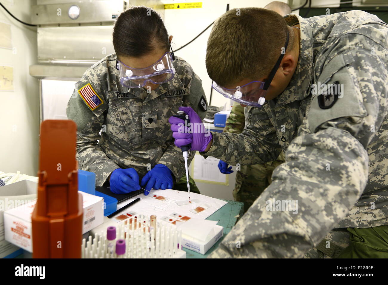 Members from Bravo Team, 1st Area Medical Laboratory, the only ...