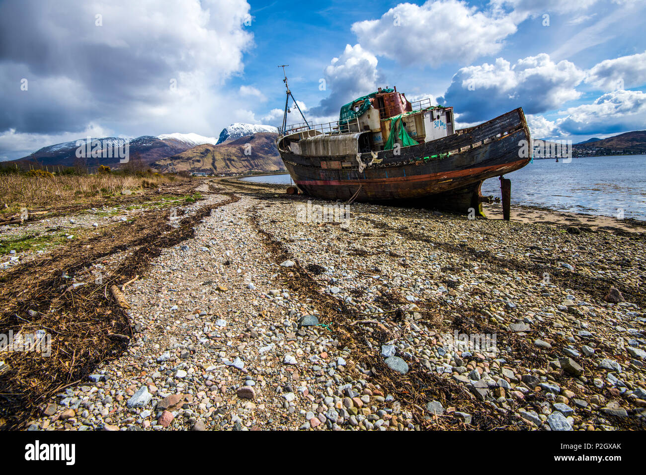 Corpach, Highland, Scotland - April 28th 2018: Wreck of the herring and ...